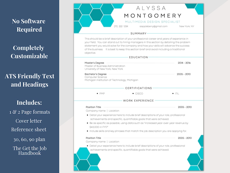 Creative Resume Template, ATS Friendly, Includes Cover Letter ...