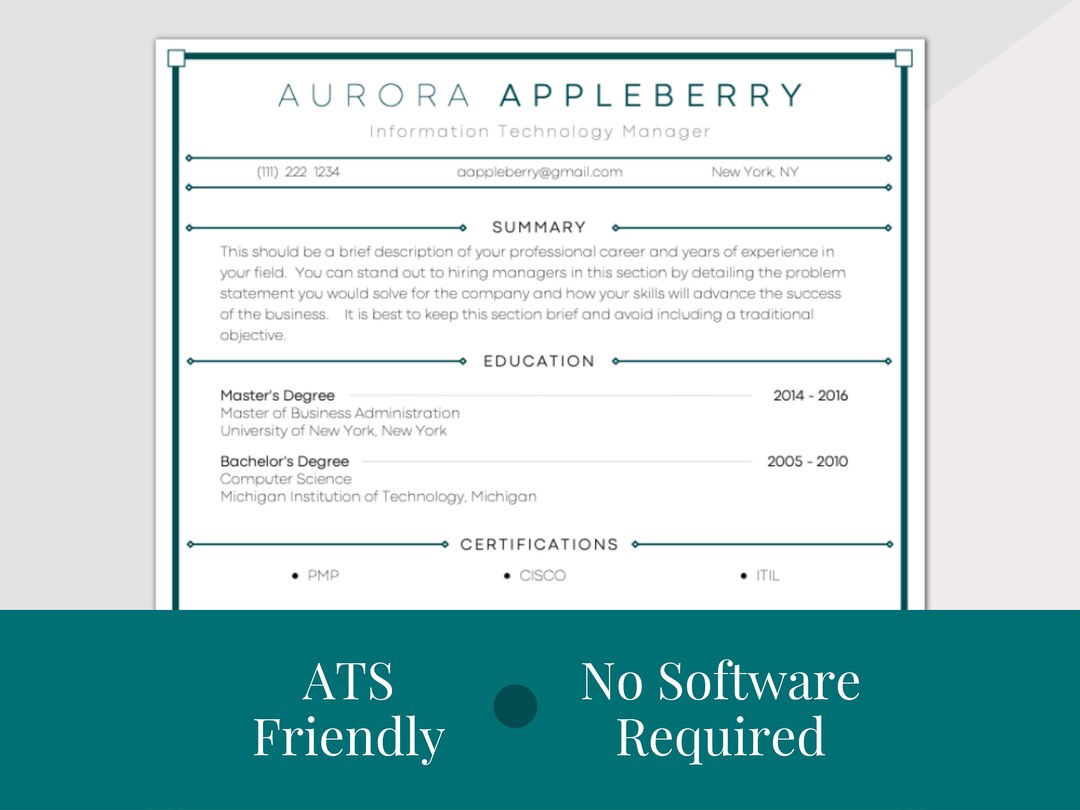 Clean Resume CV Template, ATS Friendly, Includes Cover Letter ...