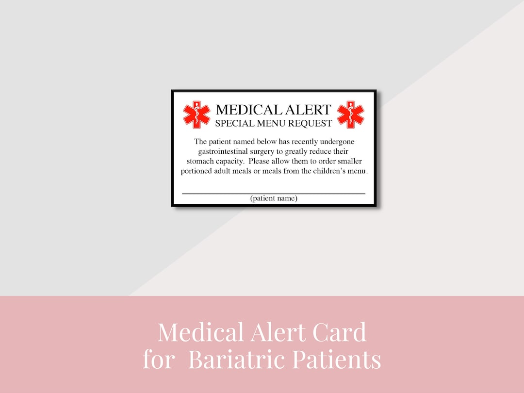 Medical Alert Card for Bariatric Patients Restaurant Card for - Etsy