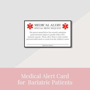 Medical Alert Card for Bariatric Patients Restaurant Card for - Etsy