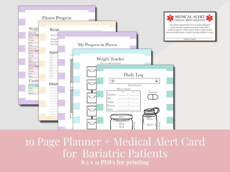 Printable Bariatric Planner Pages, Weight Tracker PDF, Food Log, Recipe ...
