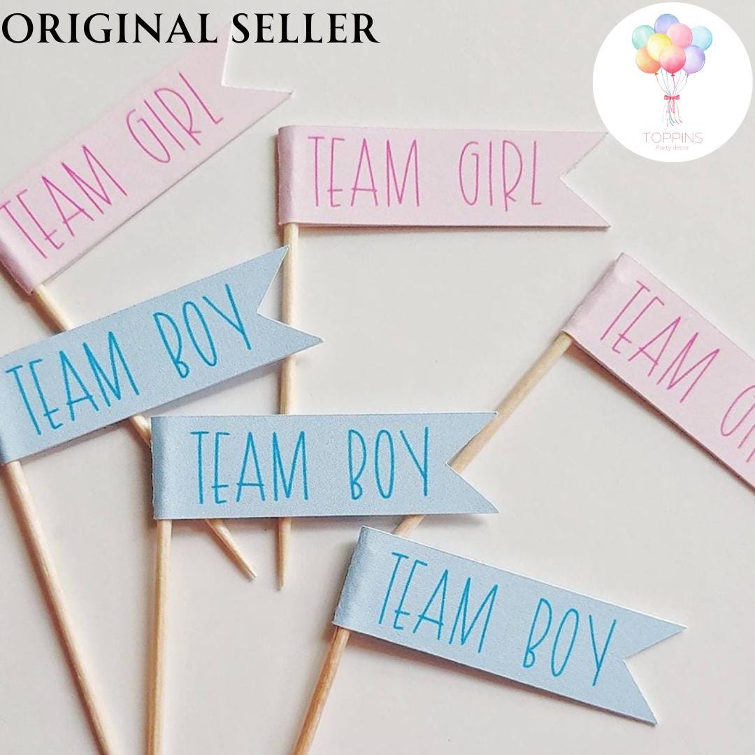 Team Boy Team Girl Cupcake Toppers, Gender Reveal Party Decorations ...