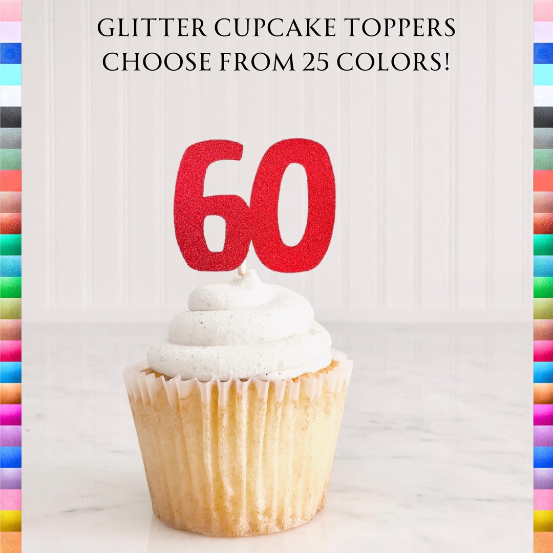 60 Cupcake Toppers, 60th Birthday Decorations, Age Cupcake Toppers ...