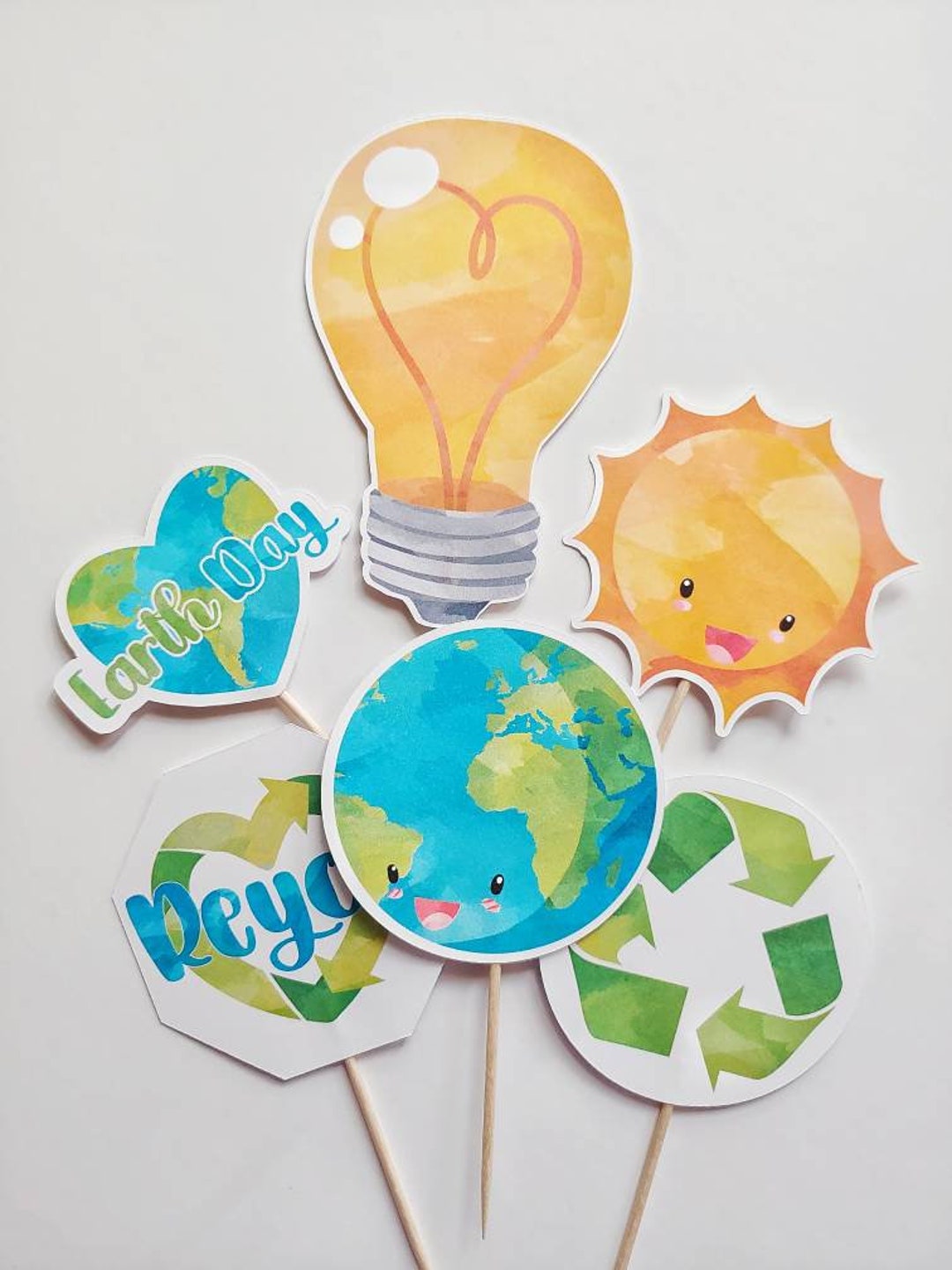 Earth Day Cupcake Toppers, Earth Day Party Decor, Lightbulb, Recycle ...