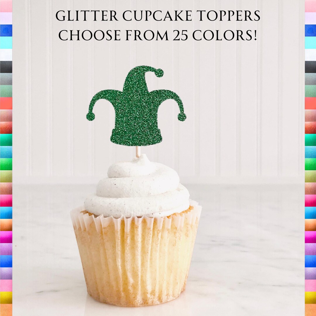 Mardi Gras Cupcake Toppers, Fat Tuesday Cupcake Toppers, Jester Hat ...