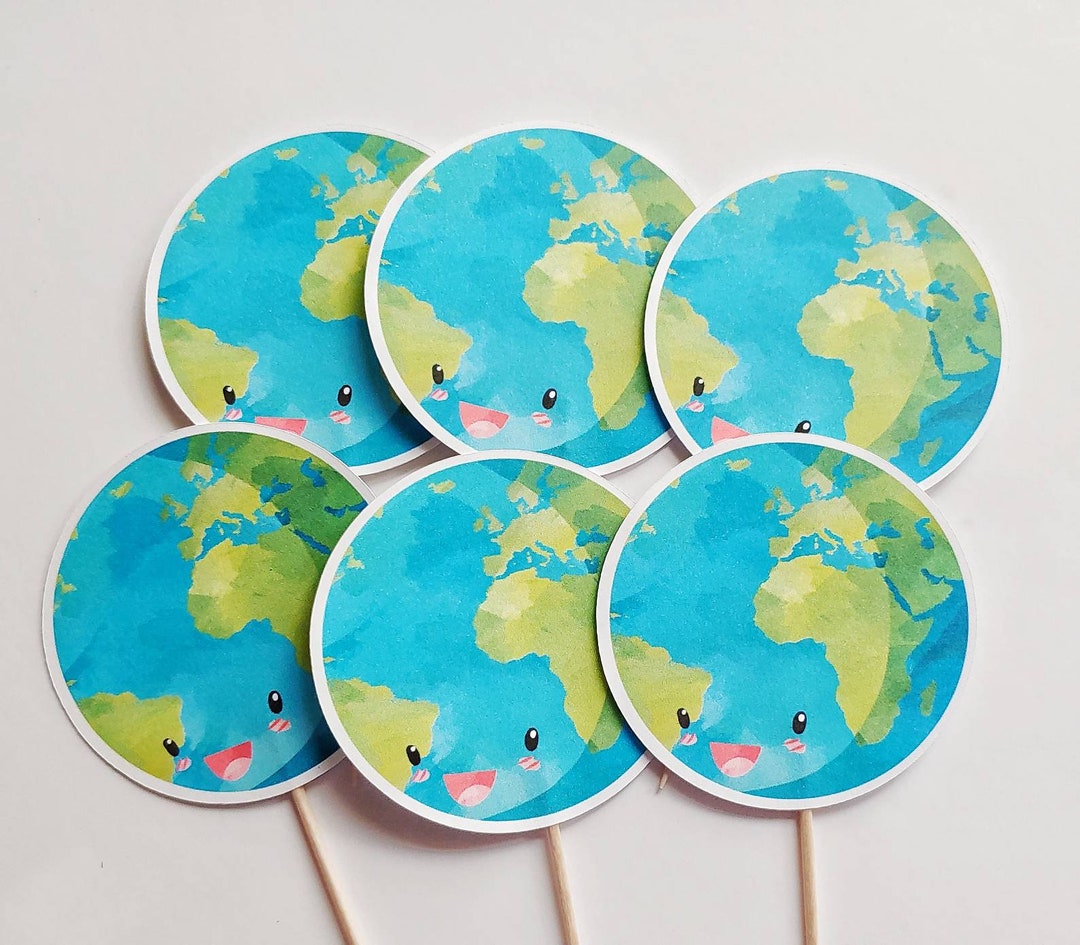Earth Cupcake Toppers, Earth Day Party Decorations, Solar System Party ...