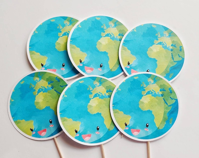 Earth Cupcake Toppers, Earth Day Party Decorations, Solar System Party ...
