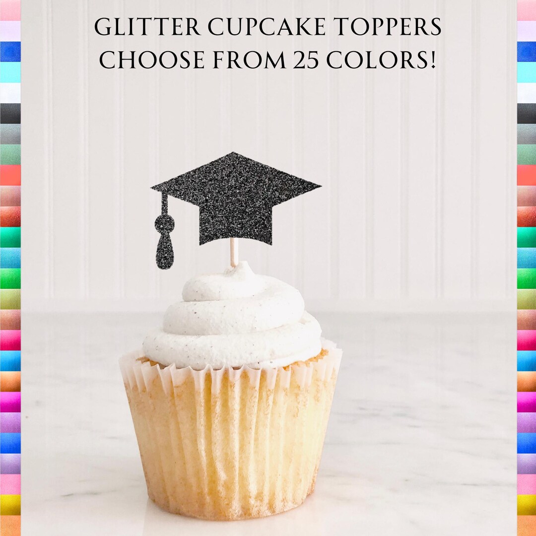 Graduation Cap Cupcake Toppers, Graduation Party Decor, High School ...
