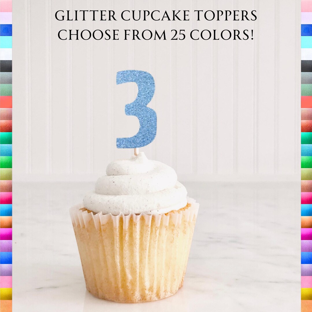 Glitter 3 Cupcake Topper, 3rd Birthday Decor, 3 Food Pick, Threenager ...
