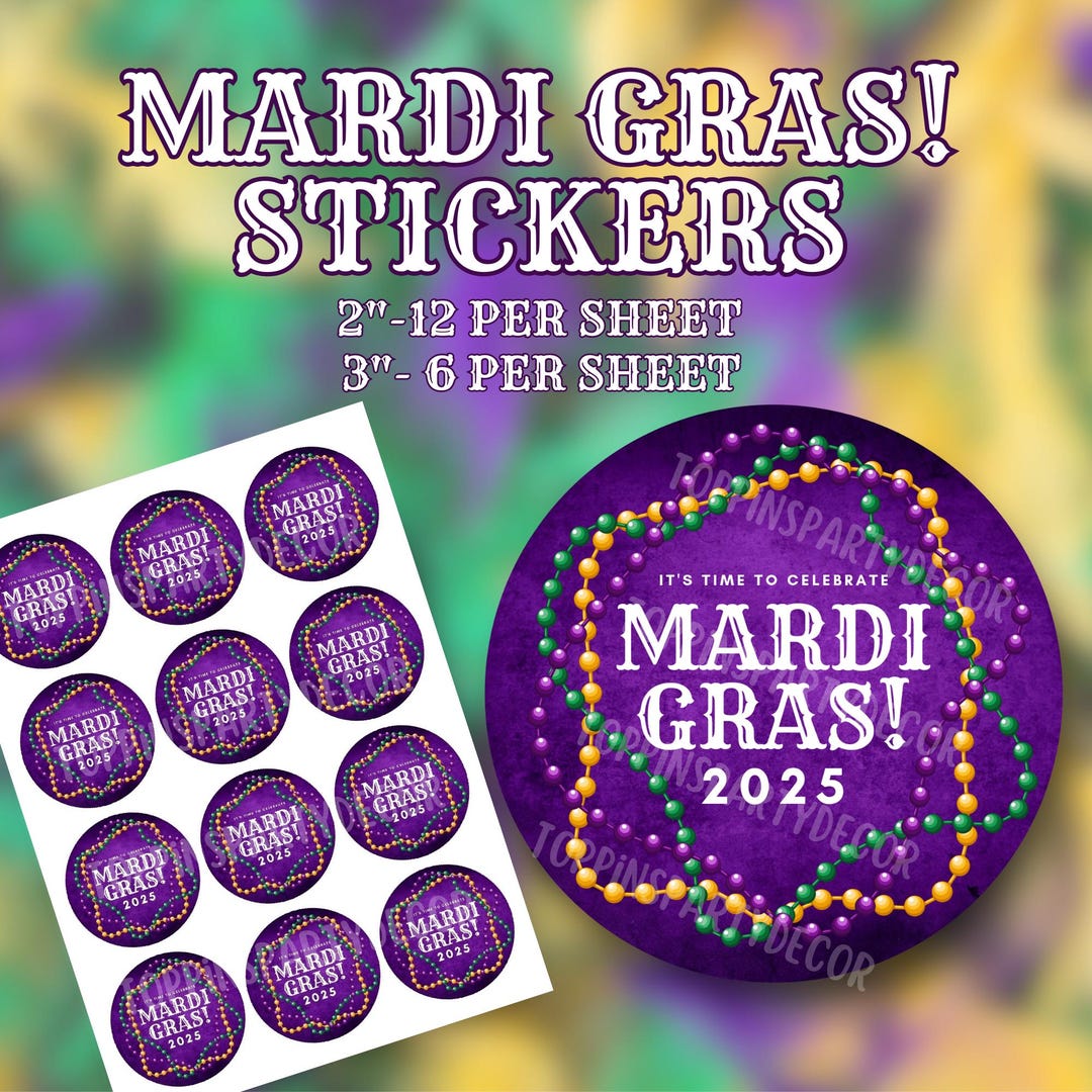 Mardi Gras Stickers, Mardi Gras Gift Tags, Mardi Gras Party Decor ...