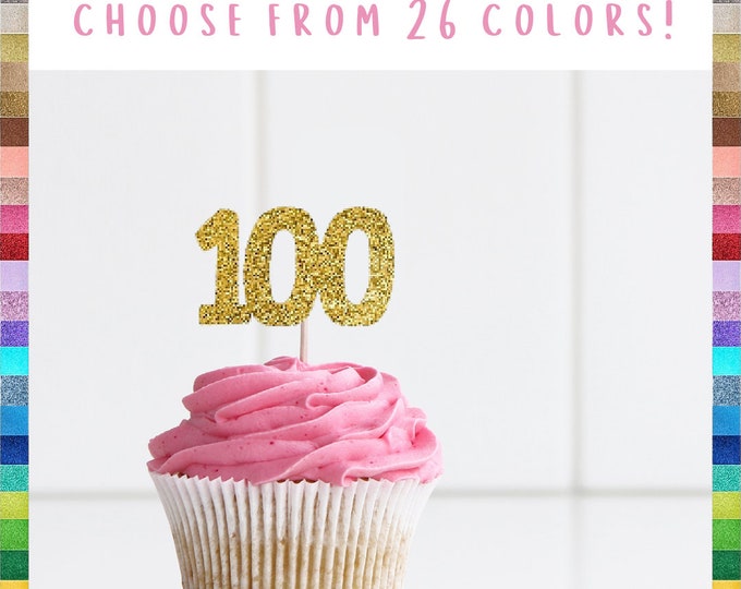 Number 100 Cupcake Toppers, one Hundred Food Picks, 100th Birthday ...