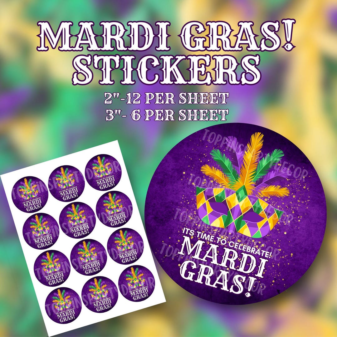 Mardi Gras Stickers, Mardi Gras Gift Tags, Mardi Gras Party Decor ...
