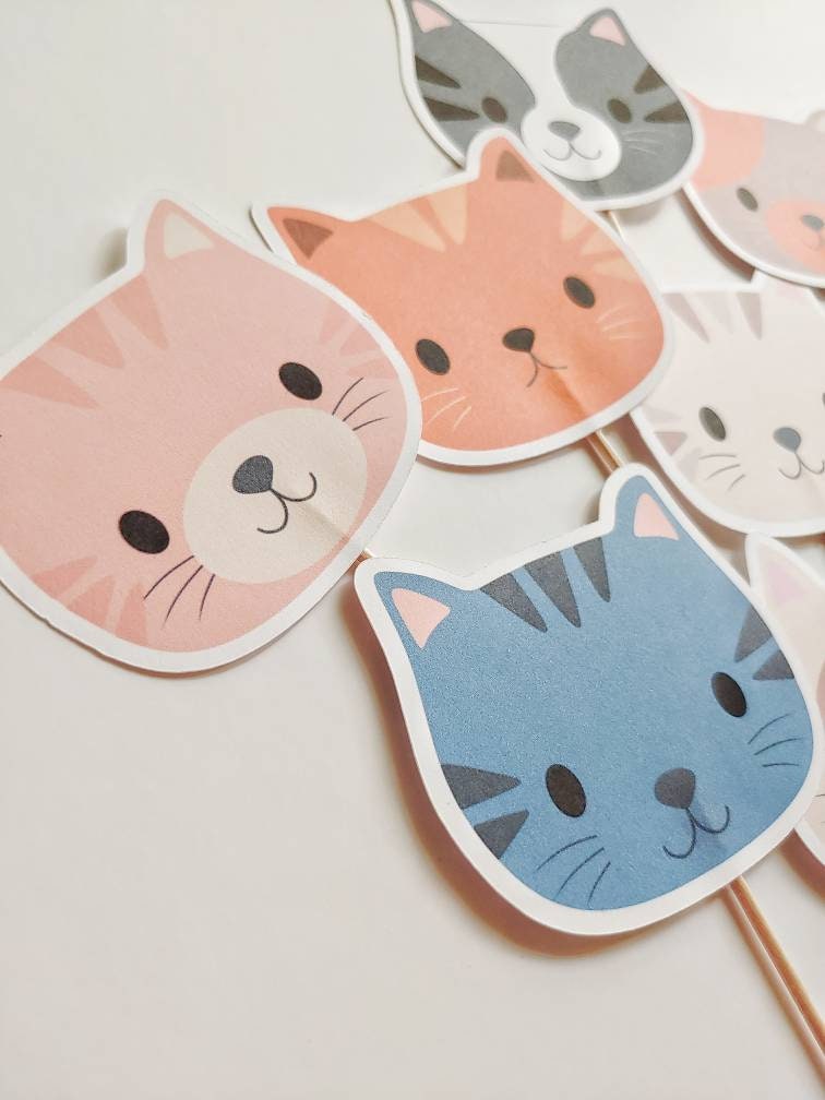 Cat Cupcake Toppers Cat Party Decor Kitty Cupcake Toppers - Etsy