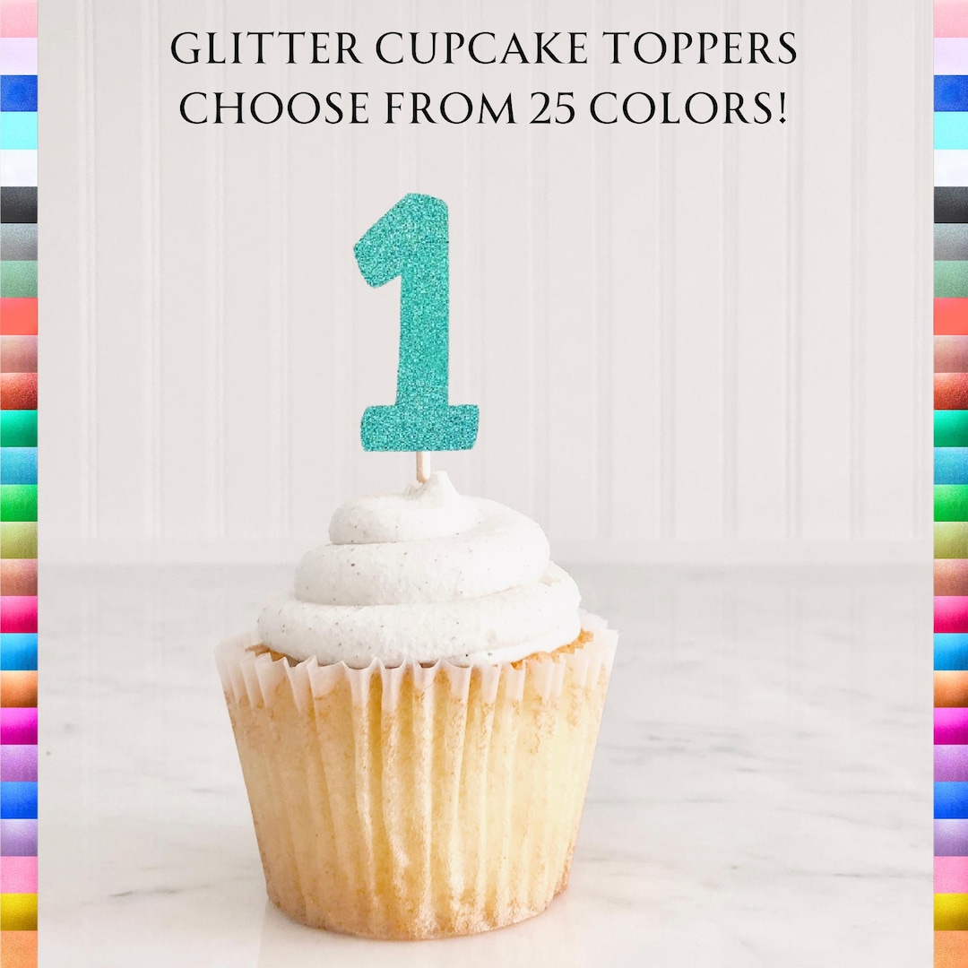 Glitter 1 Cupcake Toppers, 1st Birthday Cupcake Toppers, Turning One ...
