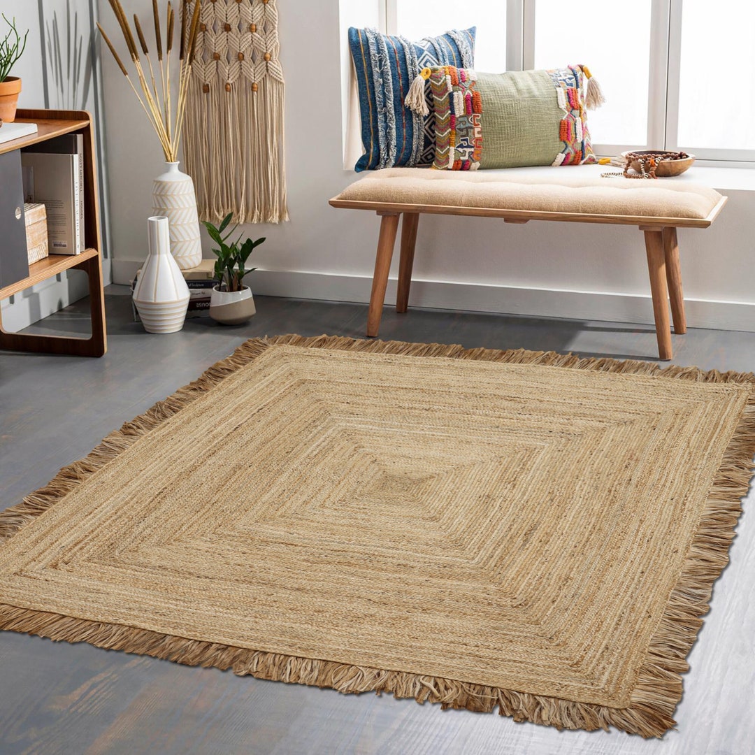 Hand Braided Natural Beige Jute Rug Natural Fiber Jute Custom Area Rug ...