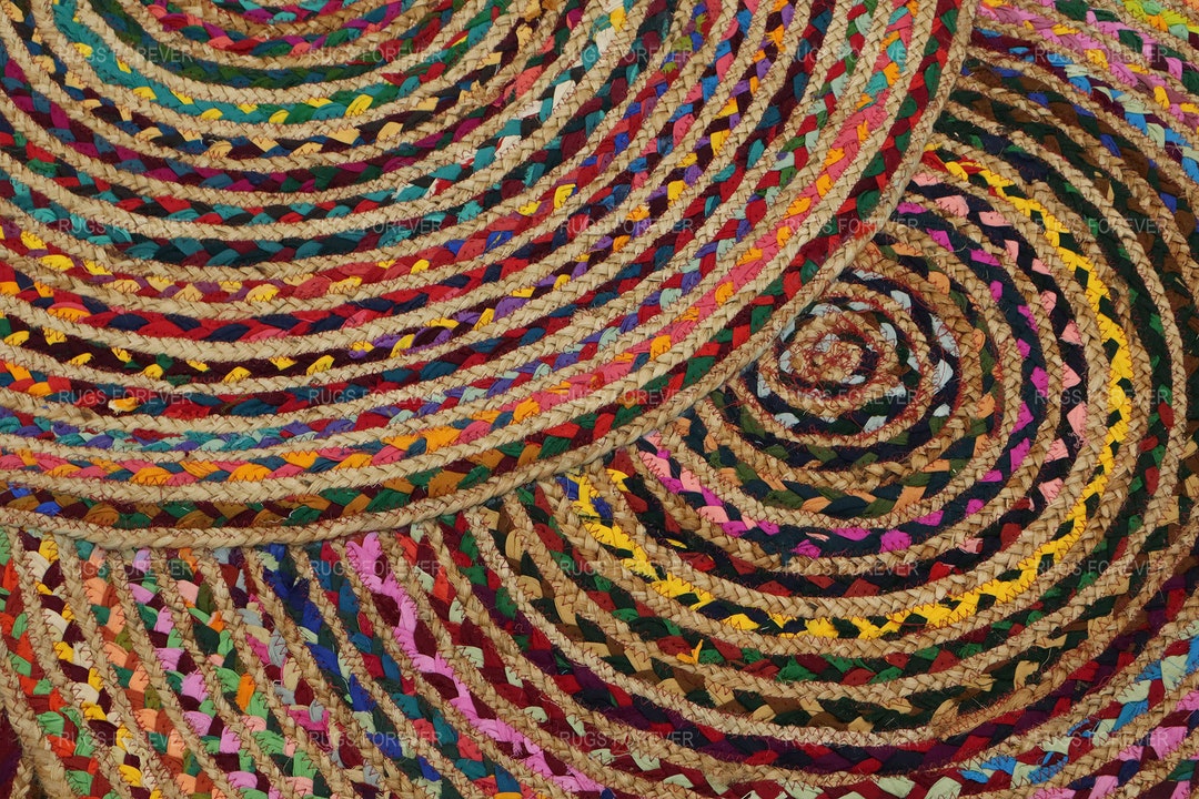 Braided Natural Fiber Square Jute Rug Hand Woven Multicolor Chindi ...