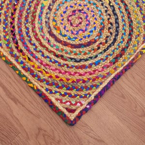 Hand Woven Braided Jute Rug, Multicolor Chindi Cotton Carpet - Etsy