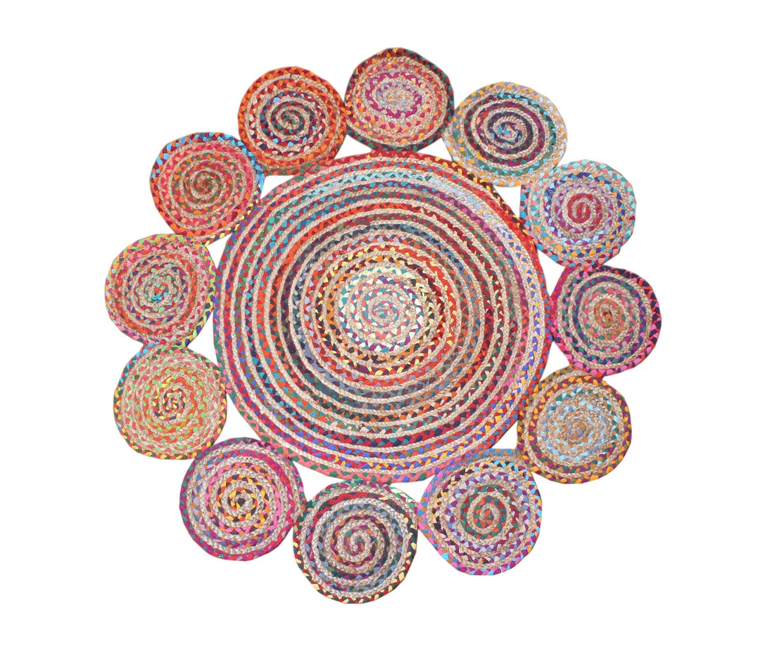 Hand-braided Chindi Cotton Rug Indian Handmade Carpet Natural Jute Rug ...