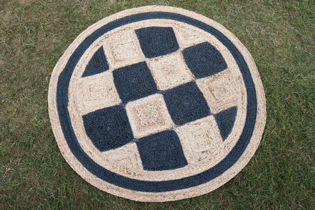 Circle Rugs Black & Beige Jute Rug Round Outdoor Rugs Area Rugs Natural ...
