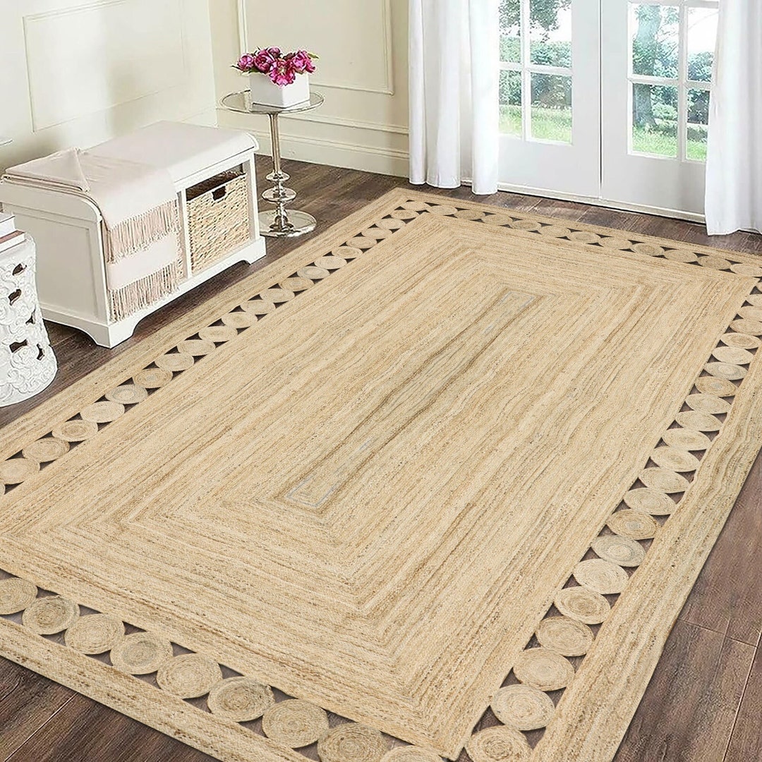 Hand Braided Natural Beige Jute Rug Bohemian Woven Entrance Decor Mat ...
