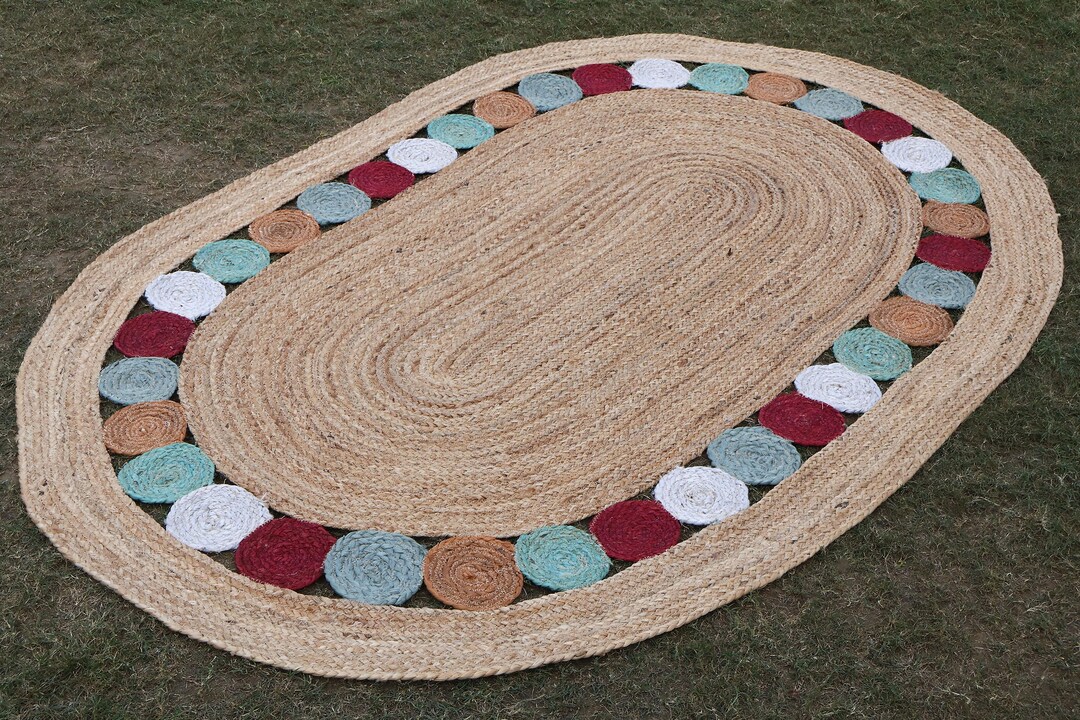 Handmade Beige Oval Jute Runner Area Rug Bohemian Living Room Rug Home ...