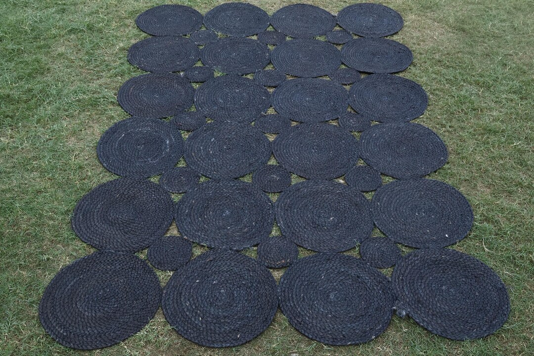 Black Scalloped Rug Boho Rug Scalloped Runner Rug Decorative Rug Jute ...