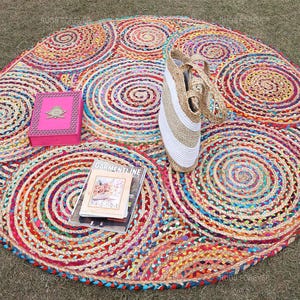 Multicolor Rug Chindi Rug Indian Handmade Rug Hand Braided Rug Jute Rug ...