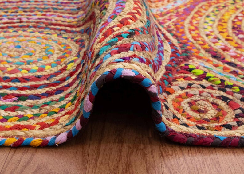 Hand Woven Braided Jute Rug, Multicolor Chindi Cotton Carpet - Etsy