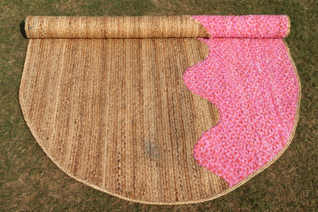 Hand Braided Jute Carpet Handmade Weave Geometric Kilim Oval Shape ...