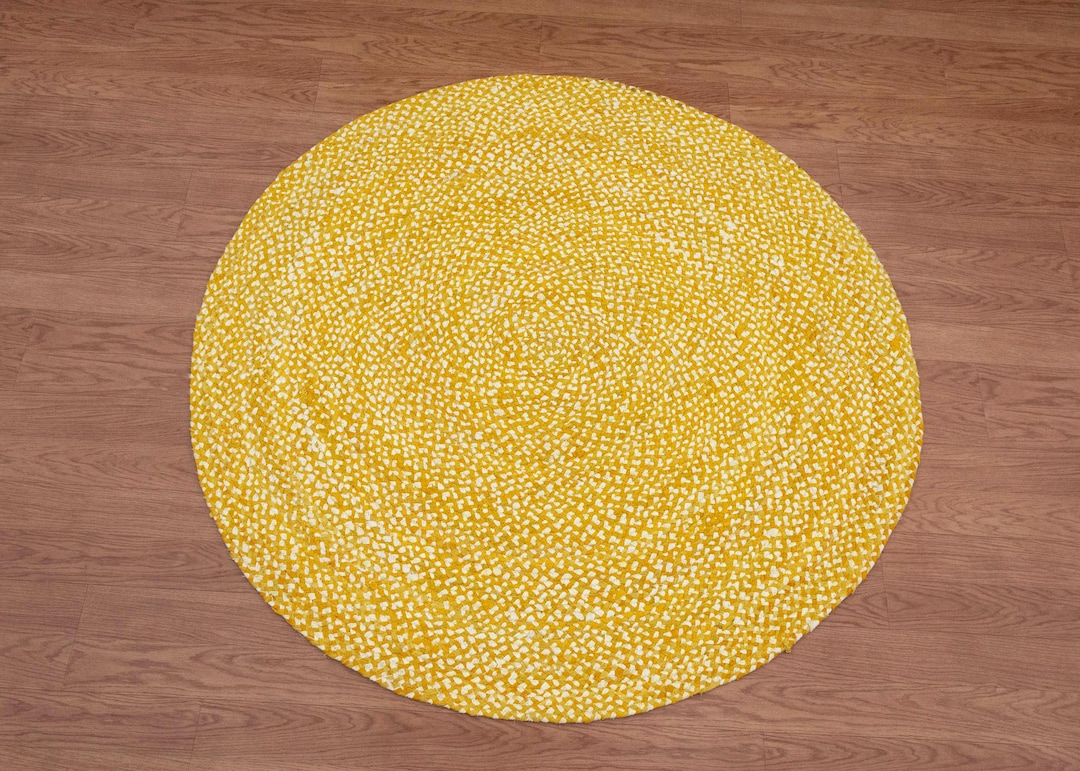 Yellow Cotton Round Rug: Braided Chindi, Bohemian Style - Etsy