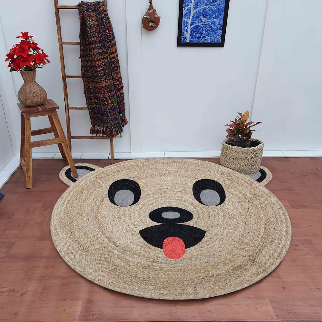 Natural Fiber Rug Handmade Circle Area Rug Round Animal Print Rug Jute ...