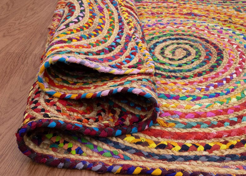 Hand Woven Braided Jute Rug, Multicolor Chindi Cotton Carpet - Etsy