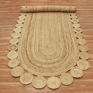 Scalloped Jute Runner Rug Handmade Oval Jute Runners Hand-braided Jute ...