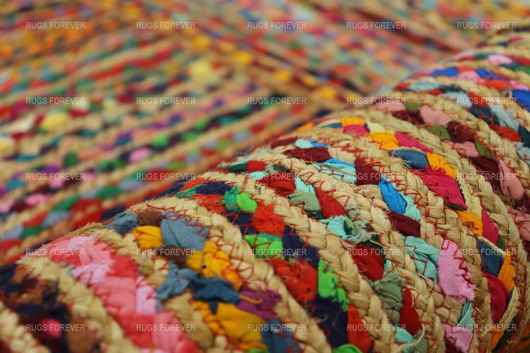 Handmade Jute Cotton Rug Hand-braided Multi-color Octagon Rug Blue ...