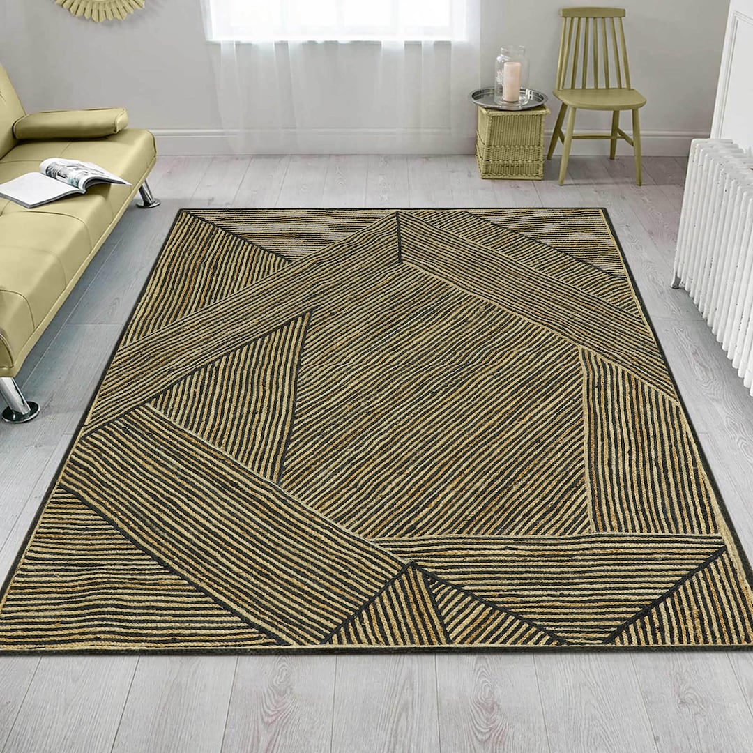 Indian Handmade Black Jute Rug Braided Natural Beige Jute Home/office ...