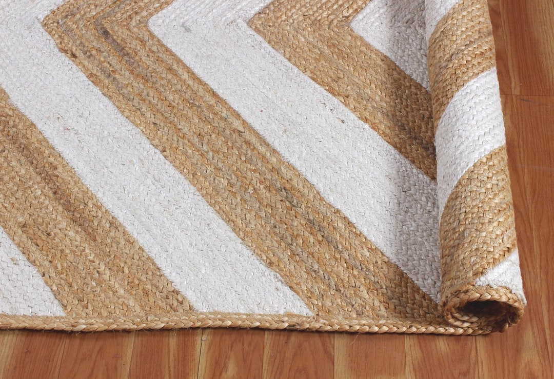 White Jute Rug Hand Braided Natural Beige Jute Rug Boho Decor Rug ...