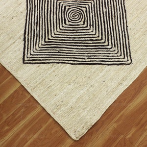 Black Square Jute Rug Braided Beige Jute Rug Outdoor Kilim Rug Dining ...