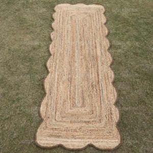 Natural Scalloped Jute Rug Indian Scalloped Runner Rug Braided Hallway ...