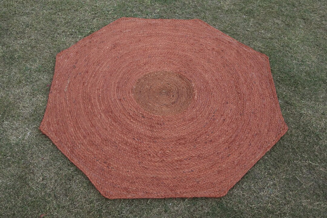 Brown Jute Area Rugs Octagon Jute Dining Room Hand Braided Carpet ...