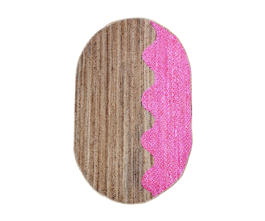 Handmade Pink Oval Jute Cotton Runner Area Rug Chindi Cotton Rug Hand ...
