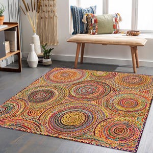 Hand Woven Braided Jute Rug, Multicolor Chindi Cotton Carpet - Etsy