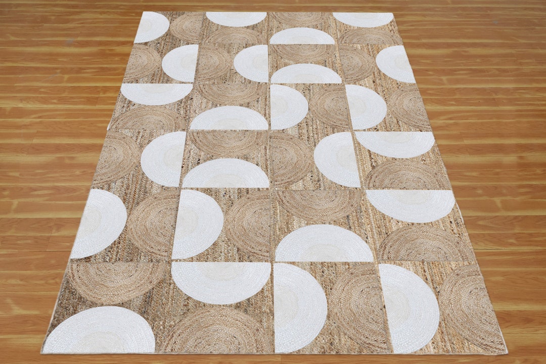 Indian Natural Jute Rug White & Beige Jute Rug Area Rug for Living Room ...