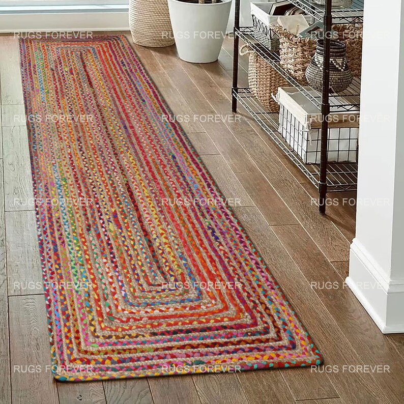 Blue Handmade Jute Cotton Runner Area Rug Outdoor Yoga & Patio - Etsy