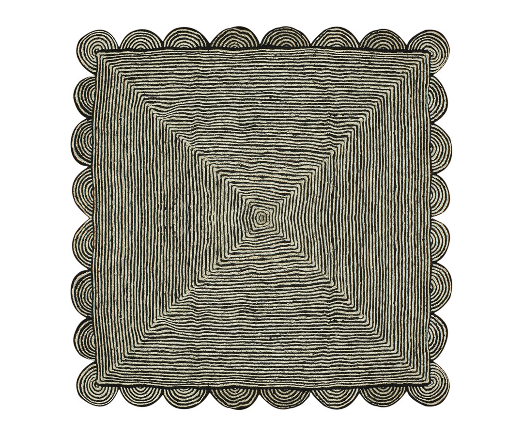Natural Scalloped Square Jute Area Rug Handmade Dining/living Room ...