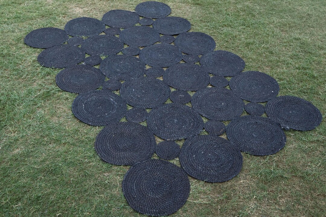 Black Scalloped Runner Rug Natural Handmade Jute Rug Bohemian Scallop ...