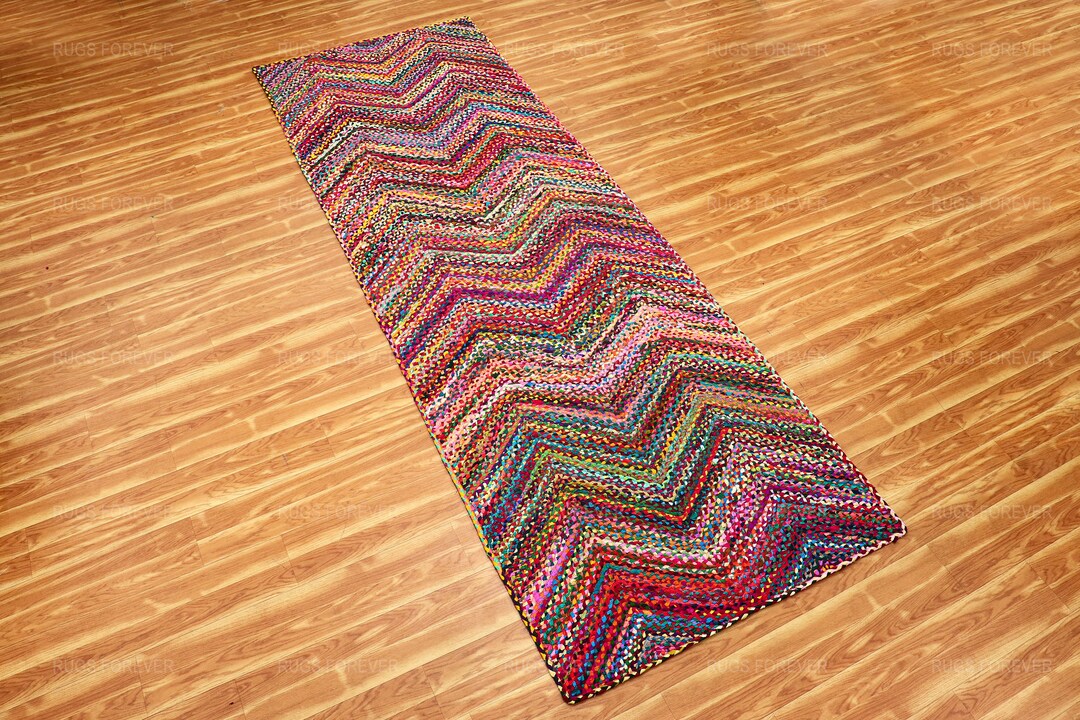 Handmade Pink Chindi Cotton Rug Braided Hallway Stair Entrance Runner ...