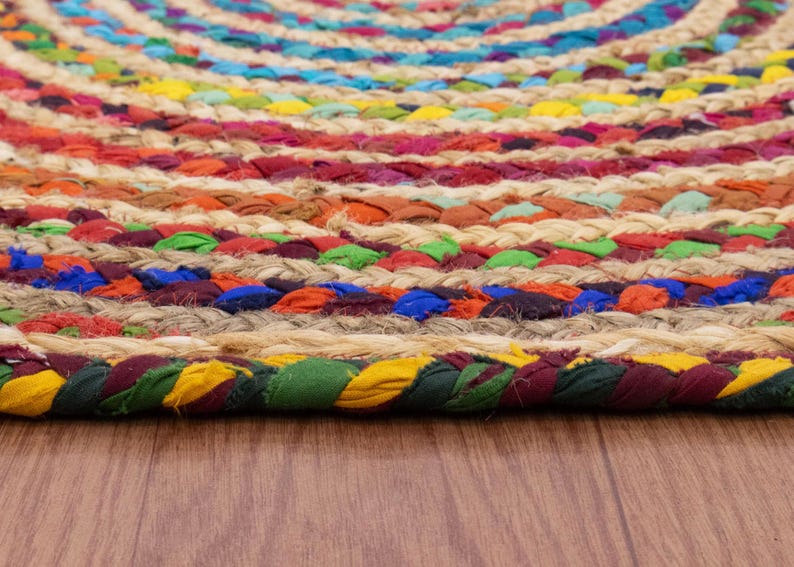 Hand Woven Braided Jute Rug, Multicolor Chindi Cotton Carpet - Etsy
