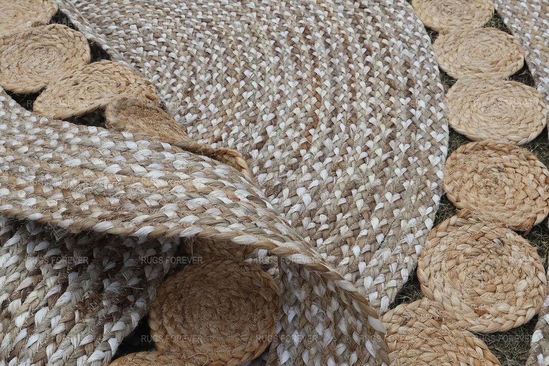 Indian Hand Braided Round Jute 4x4 Area Rug Geometric Bohemian Hallway ...