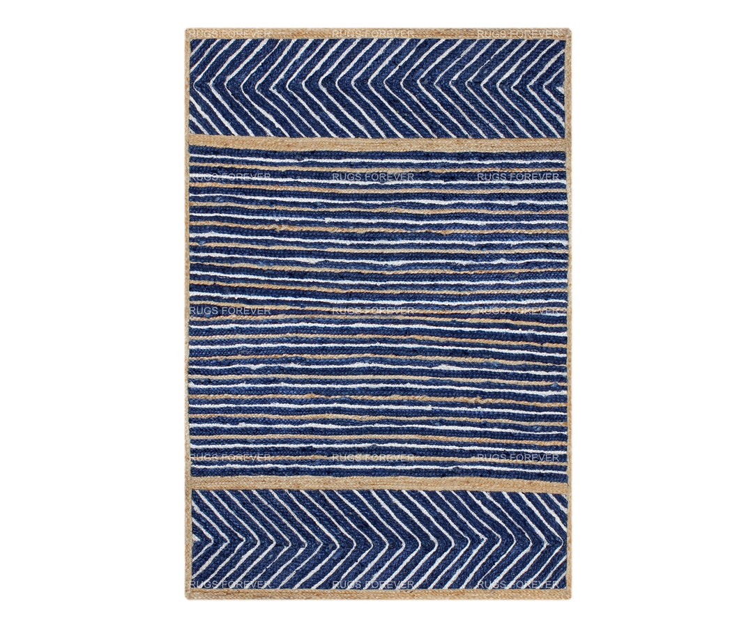 Hand Braided Blue Jute Rug Natural Fiber Jute Christmas Gift Living ...