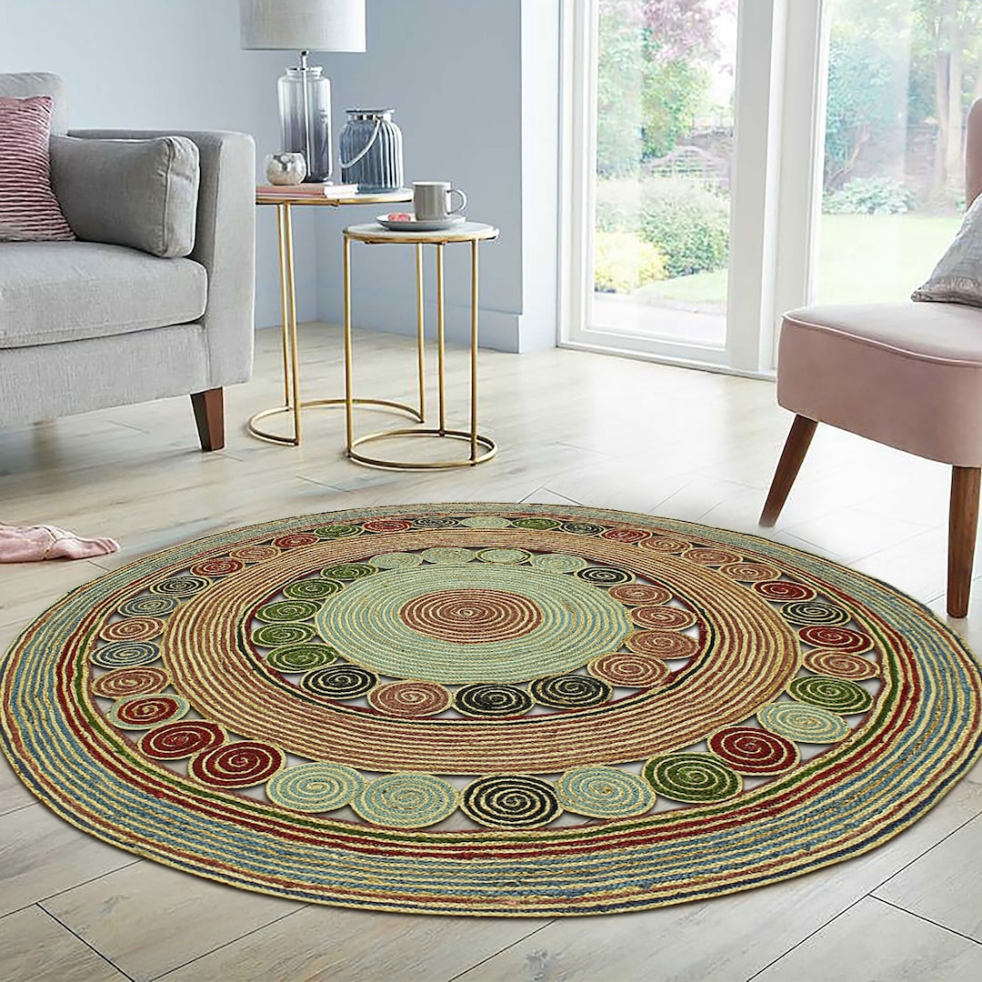 Hand Braided Custom Size Multicolor Round Jute Rug Natural Fiber Jute ...